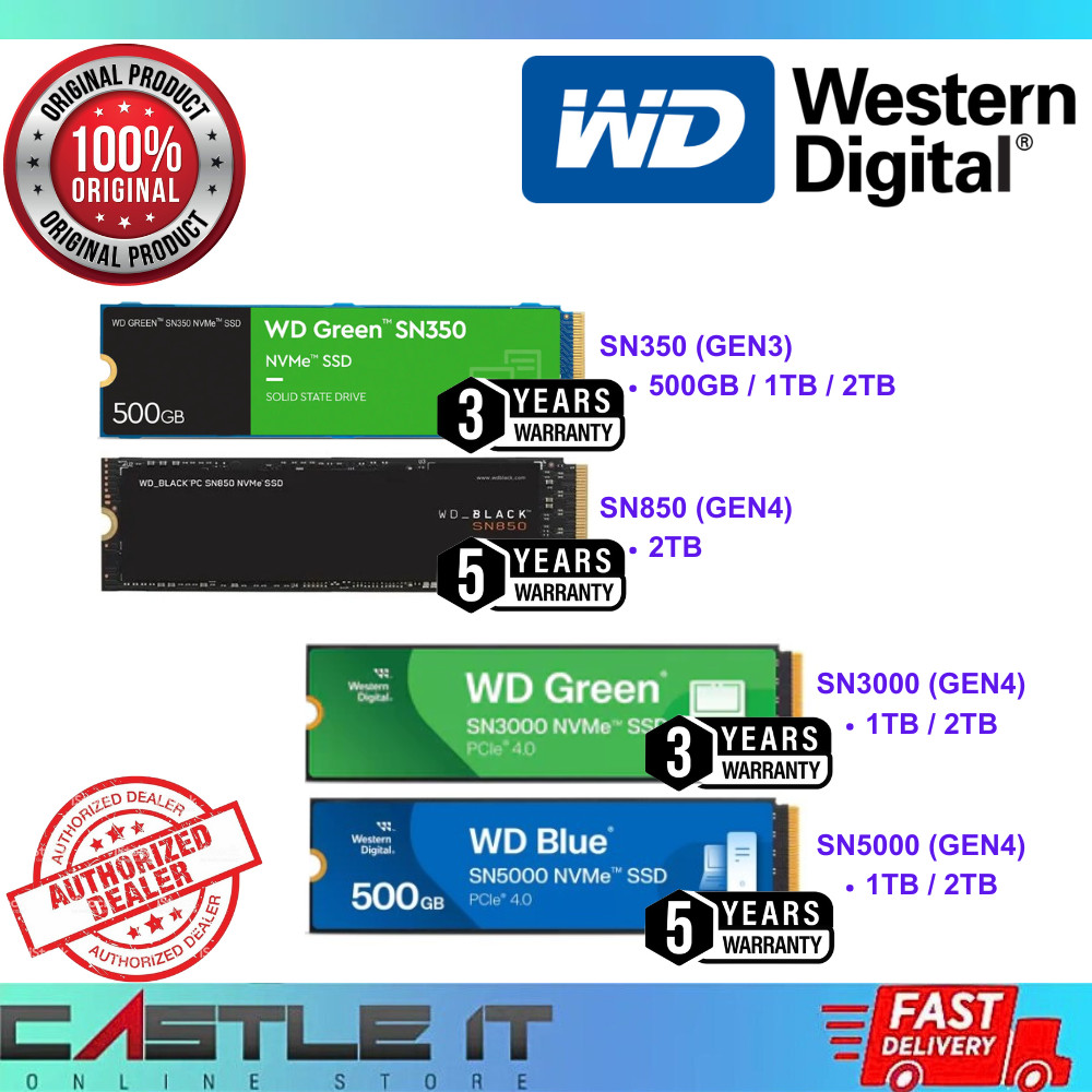 WD Green Blue Black NVMe SSD SN3000 SN350 SN5000 SN580 SN770 SN850 ...