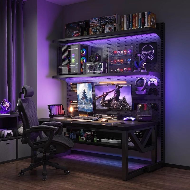 Gaming Desk with Pegboard Storage Shelf – Desktop Organizer Table with ...