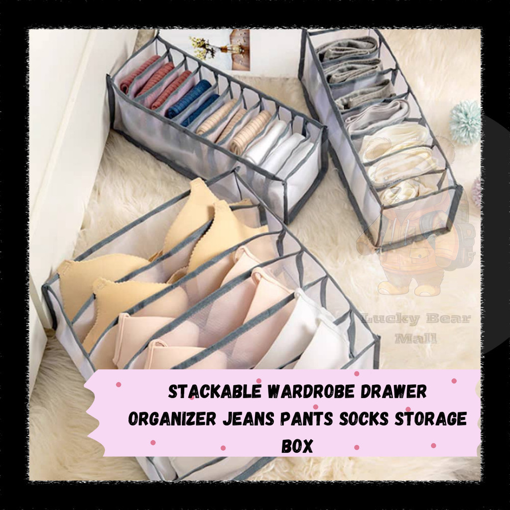 Grids Underwear Tudung Clothes Organiser Box Stackable Wardrobe Drawer ...