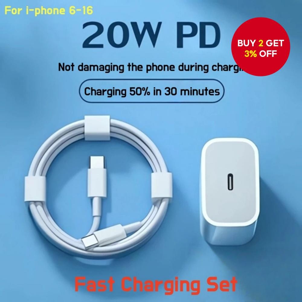 PD 20W Fast Charger and Type C to iOS Charging Cable for iPhone 6, 7, 8 ...