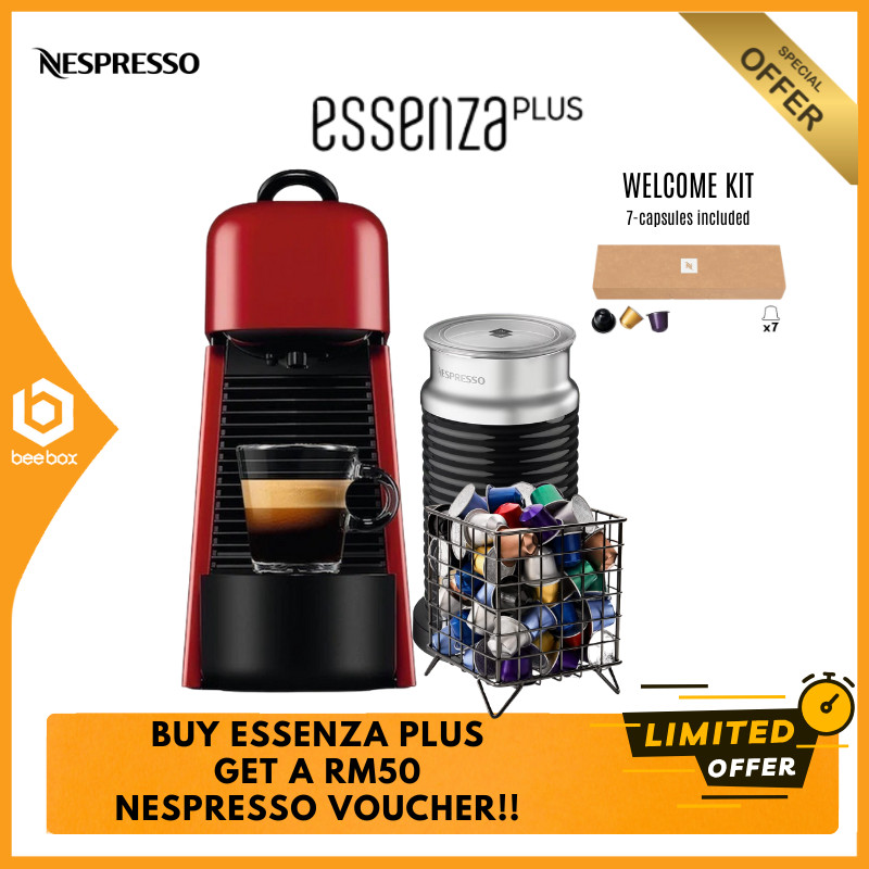 Nespresso Essenza Plus Cherry Red Capsule Coffee Machine 19 Bar ...