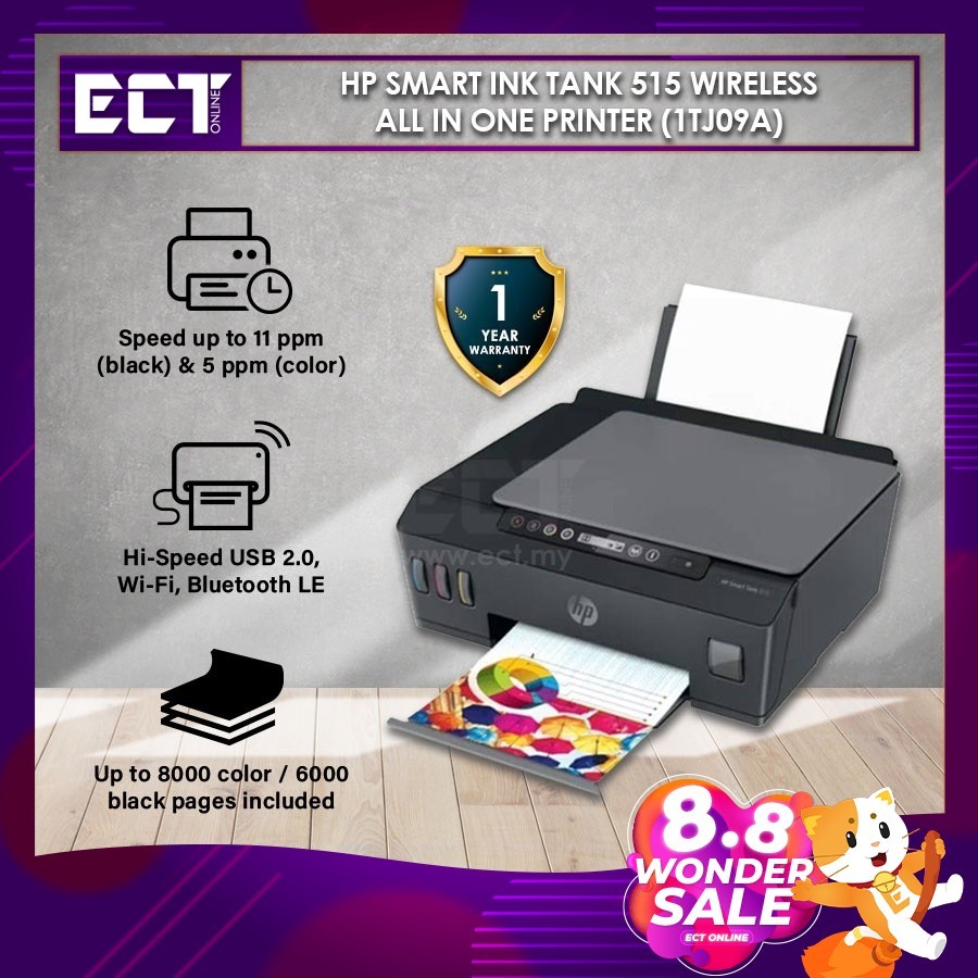 HP Smart Ink Tank 515 Wireless All in One Printer (1TJ09A) | Shopee ...