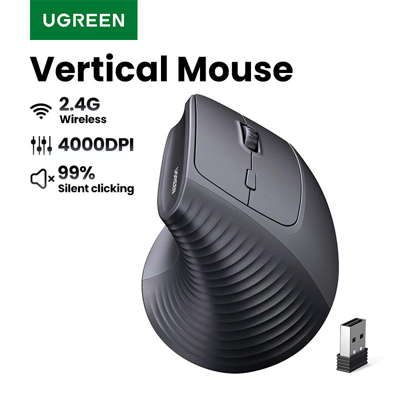 UGREEN Mice 2.4G Ergonomic 4000DPI 6 Mute Buttons Vertical Wireless ...