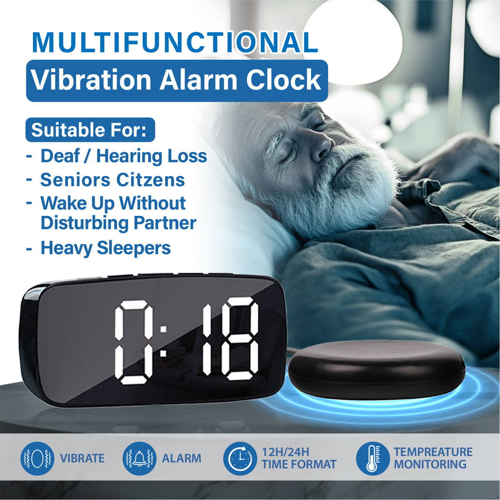 LED Vibration Digital Alarm Clock Heavy Sleepers Deaf Hearing Aid ...