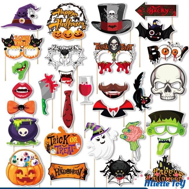 MIE 30PCS Halloween Photo Booth Props Kit Scary Party Decor Supplies ...