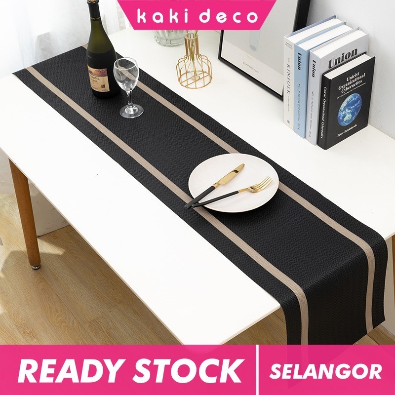 KakiDeco Table Runner⭐Light Luxury Nordic PVC Waterproof Stripe Solid ...
