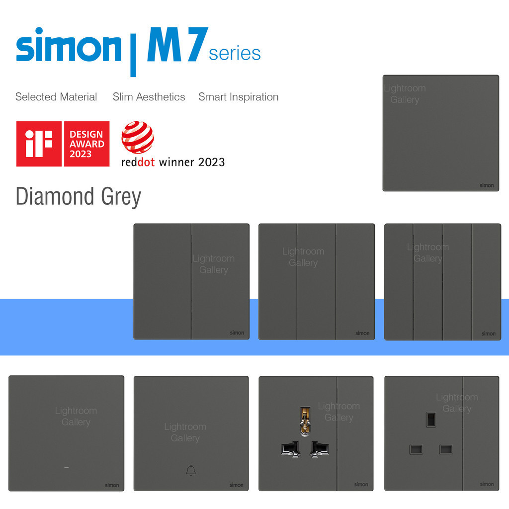 Simon M7 Series Ultra Thin Full Flat Perfect Square Switch Brushed Grey Diamond Grey | Shopee ...