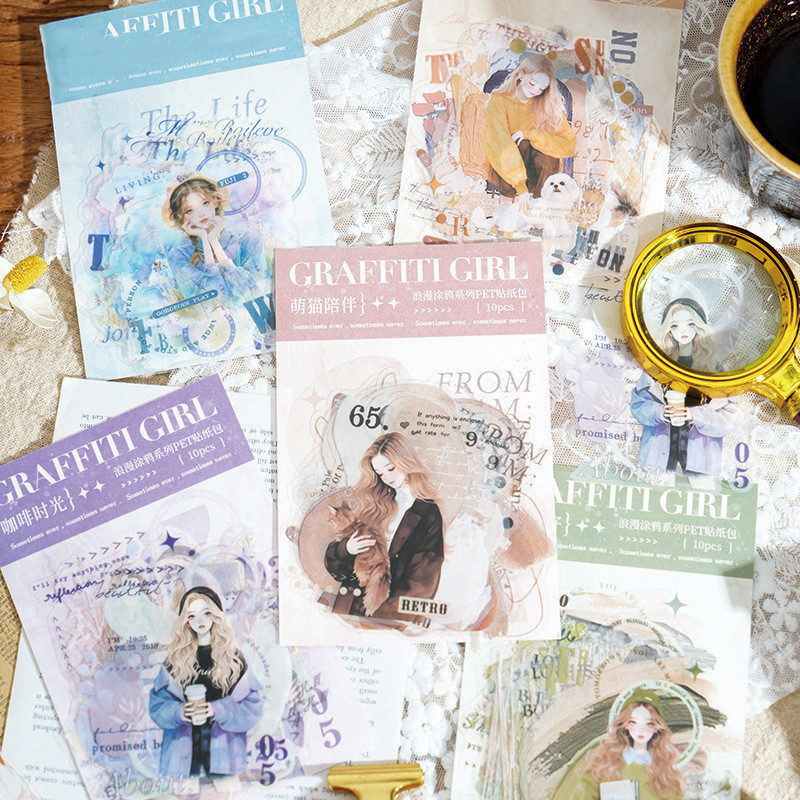 Journamm 10pcs/pack PET Material Stickers Cute girl Decorative Stickers ...