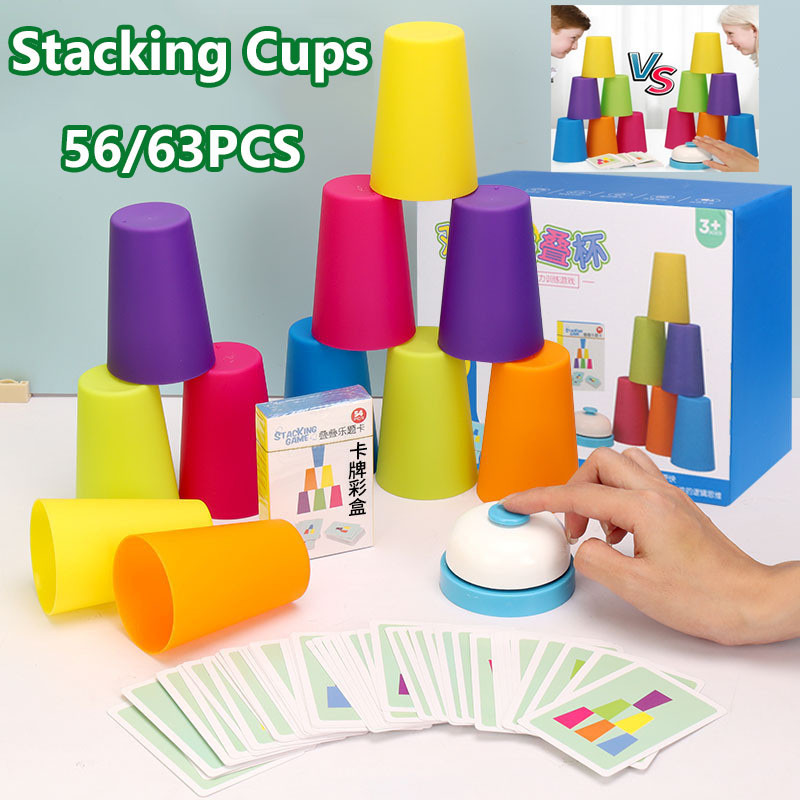 Stack Cup Game with Card Stacking Cup Toy Kids Color Learning ...