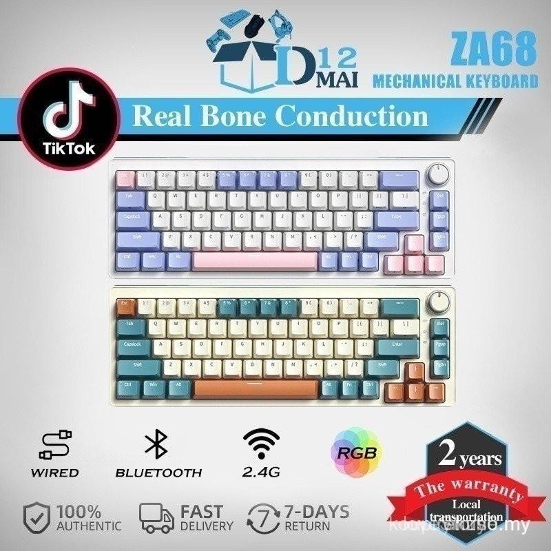 ZA68 RGB 60% Hot Swappable Mechanical Keyboard wireless 3 Mode Linear ...