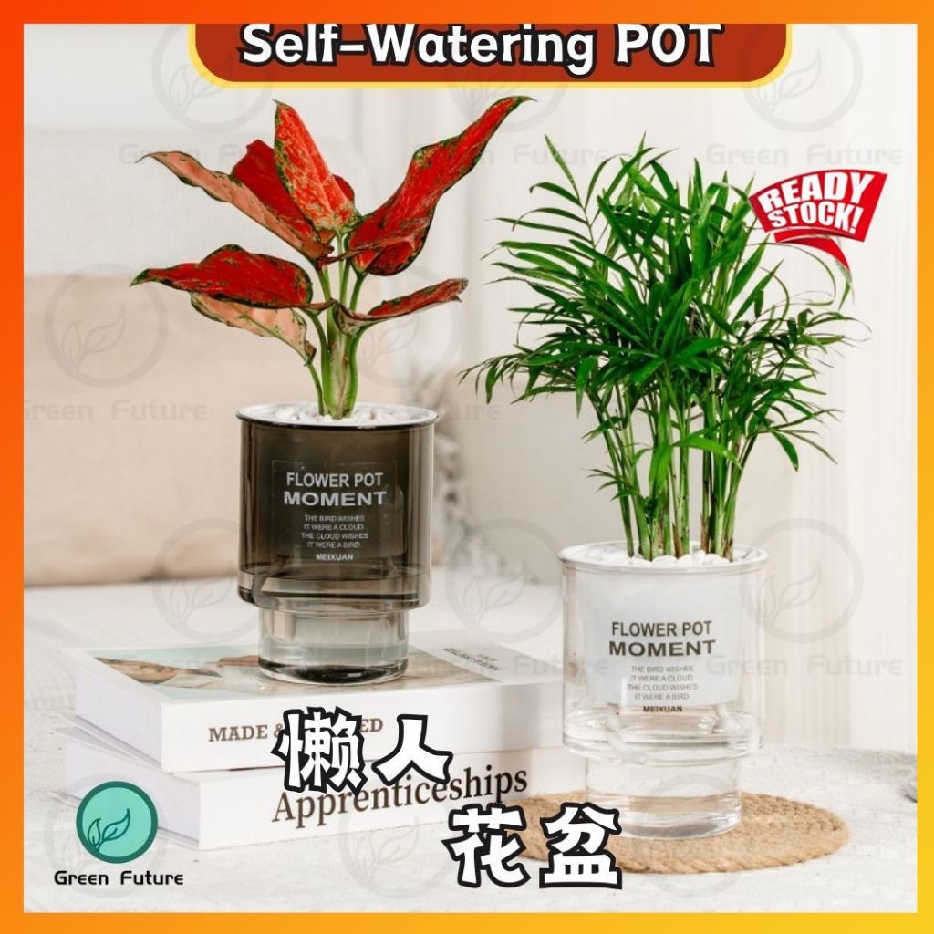 小花盆 懒人自动吸水 Self Watering Pot Flower Pot Pasu Bunga High Transparent 懒人 ...