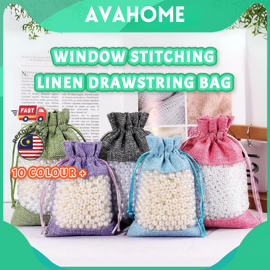 Avahome Drawstring Window Linen Bag Cute Drawstring Window Bag Linen ...