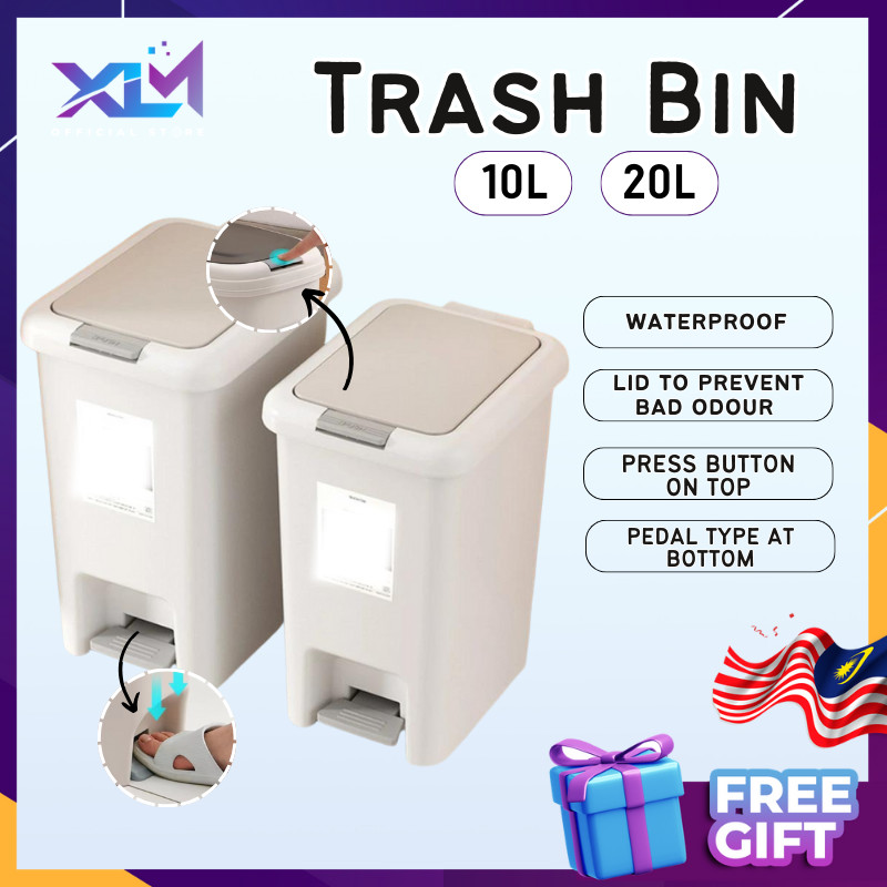 XLM 10/20L DUSTBIN WITH LID PEDAL TRASH CAN GARBAGE WASTE BIN TONG SAMPAH BAKUL SAMPAH READY ...