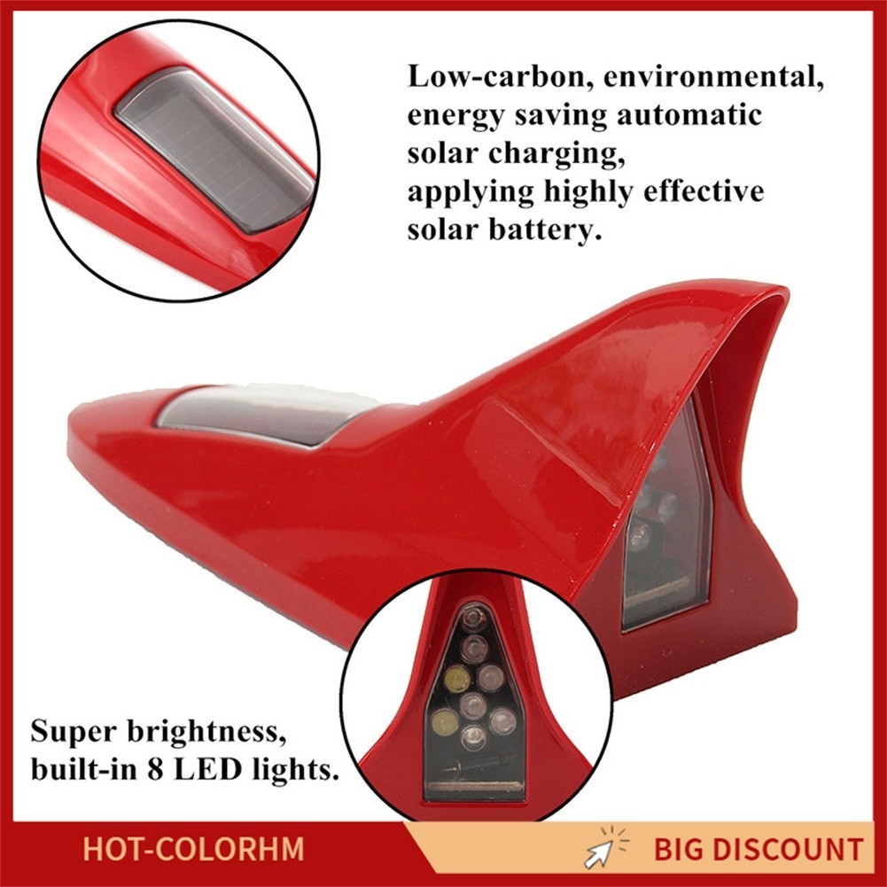 [CH]Auto Car Solar Powered antenna Fin Antenna LED Light prompt Tail ...