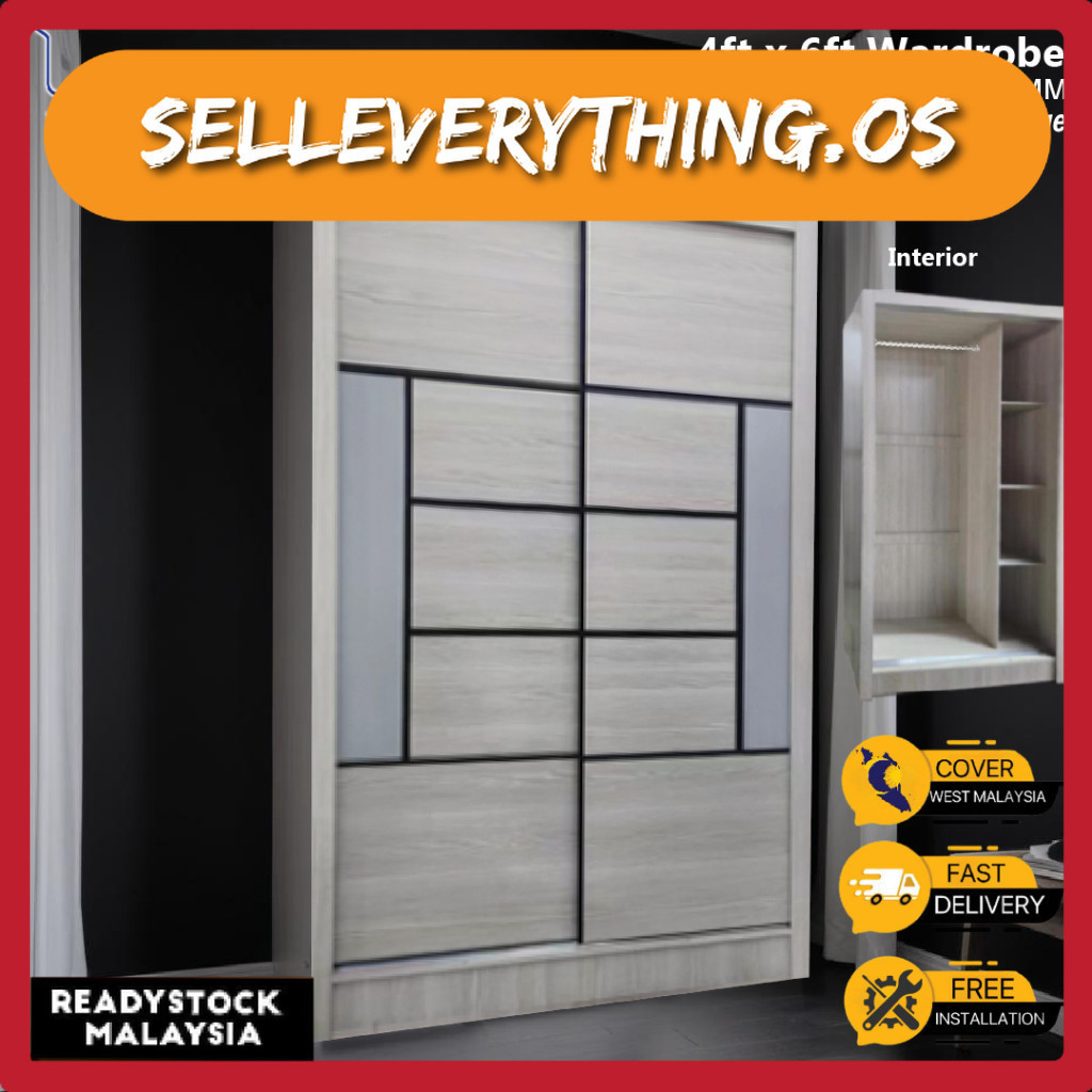 (SHOCKING SALE) 4 FT Sliding Wardrobe / 4 Kaki Almari Baju Sliding Door ...