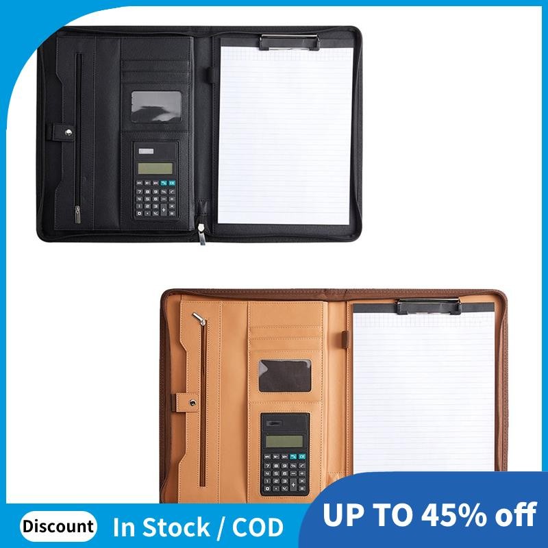Leather Portfolio Folder with Zipper for Women/Men, Business Padfolio ...