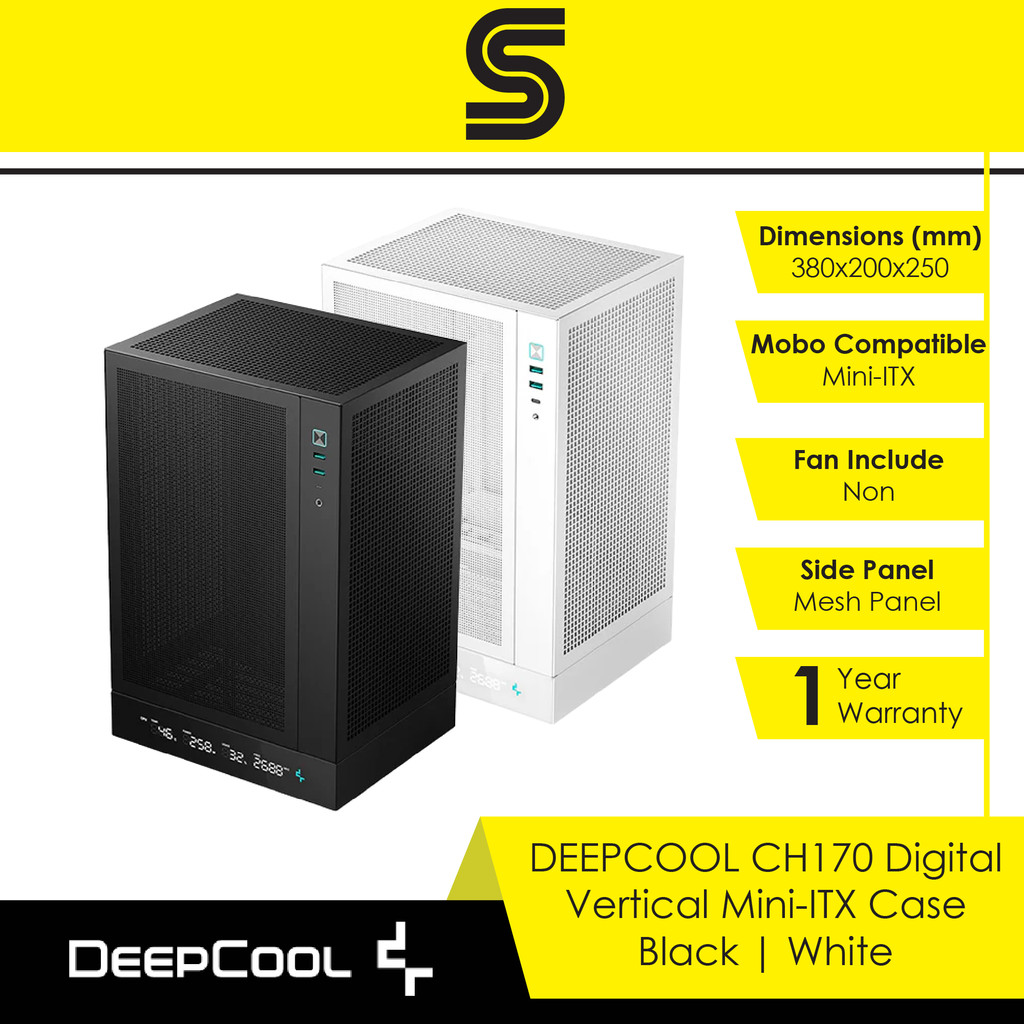 DEEPCOOL CH170 DIGITAL Vertical Mini-ITX PC Case - Black | White ...