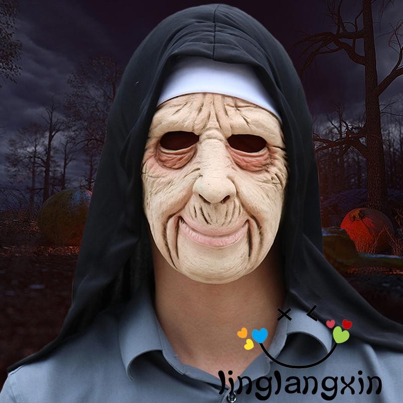 LLX-Halloween Nun Headgear Wrinkle Face Old Lady Headwear Costume ...