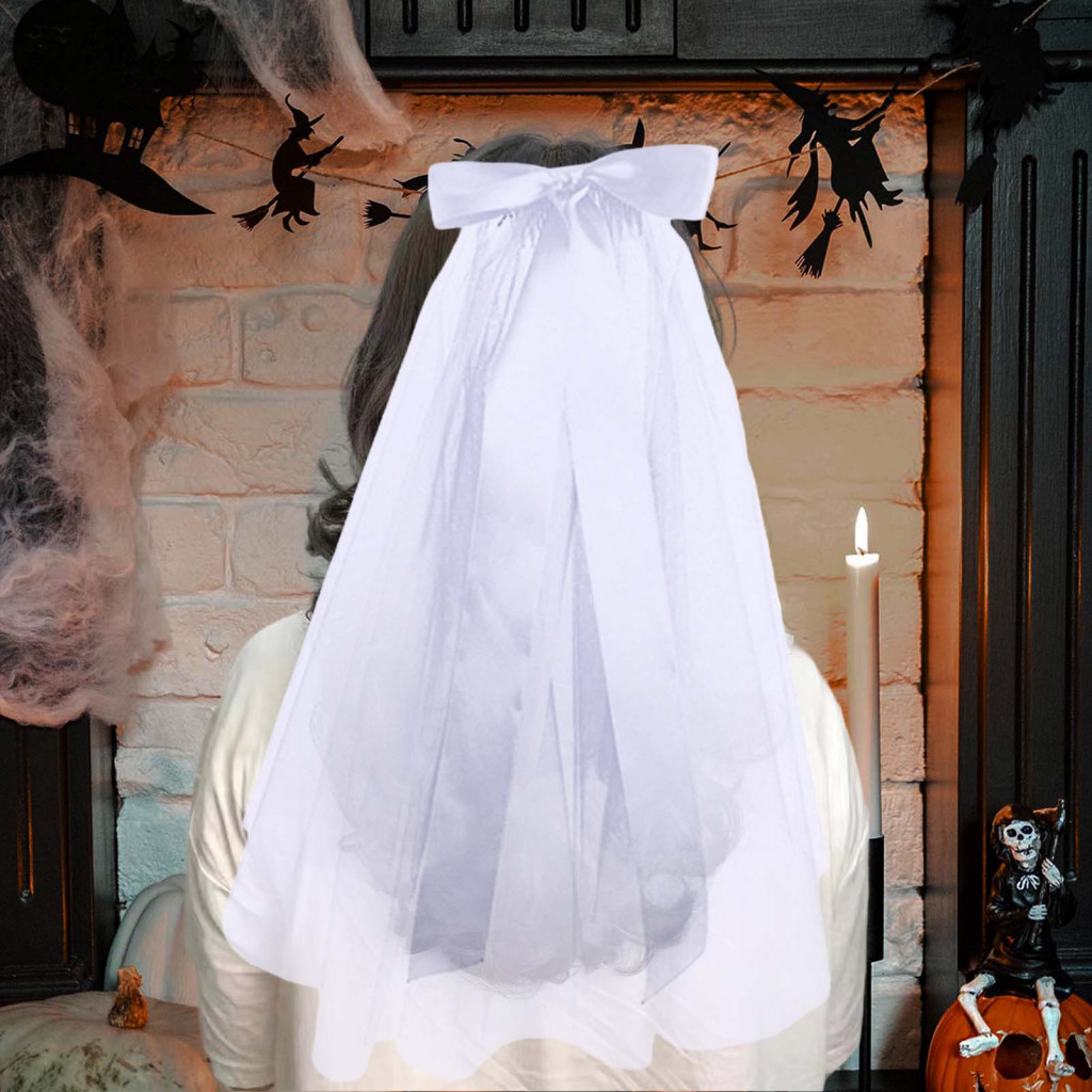 Ghost Bride Costume Accessory Wedding Dress Veil Double-layered Ribbon ...