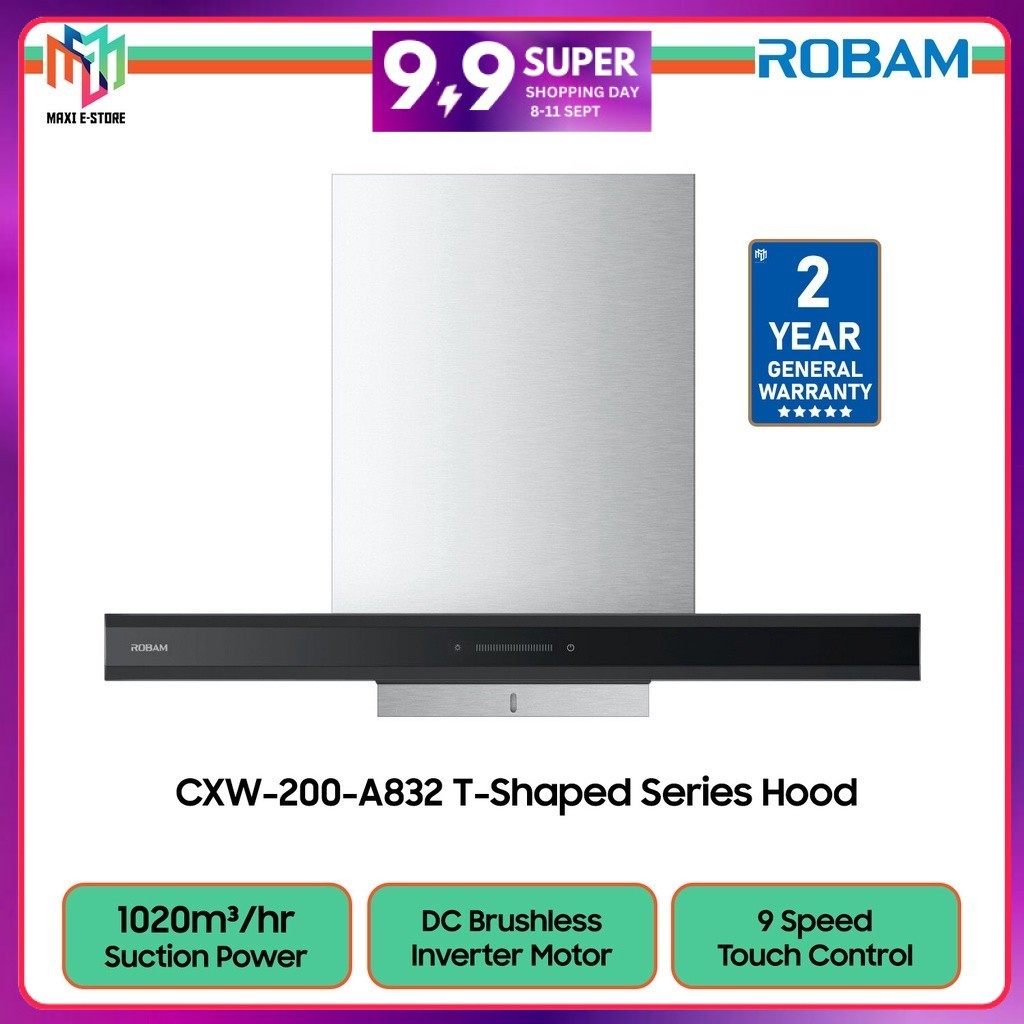 Robam A832 T-Shaped Series Range Cooker Hood 1020m³/hour DC Inverter Motor Touch Control ...