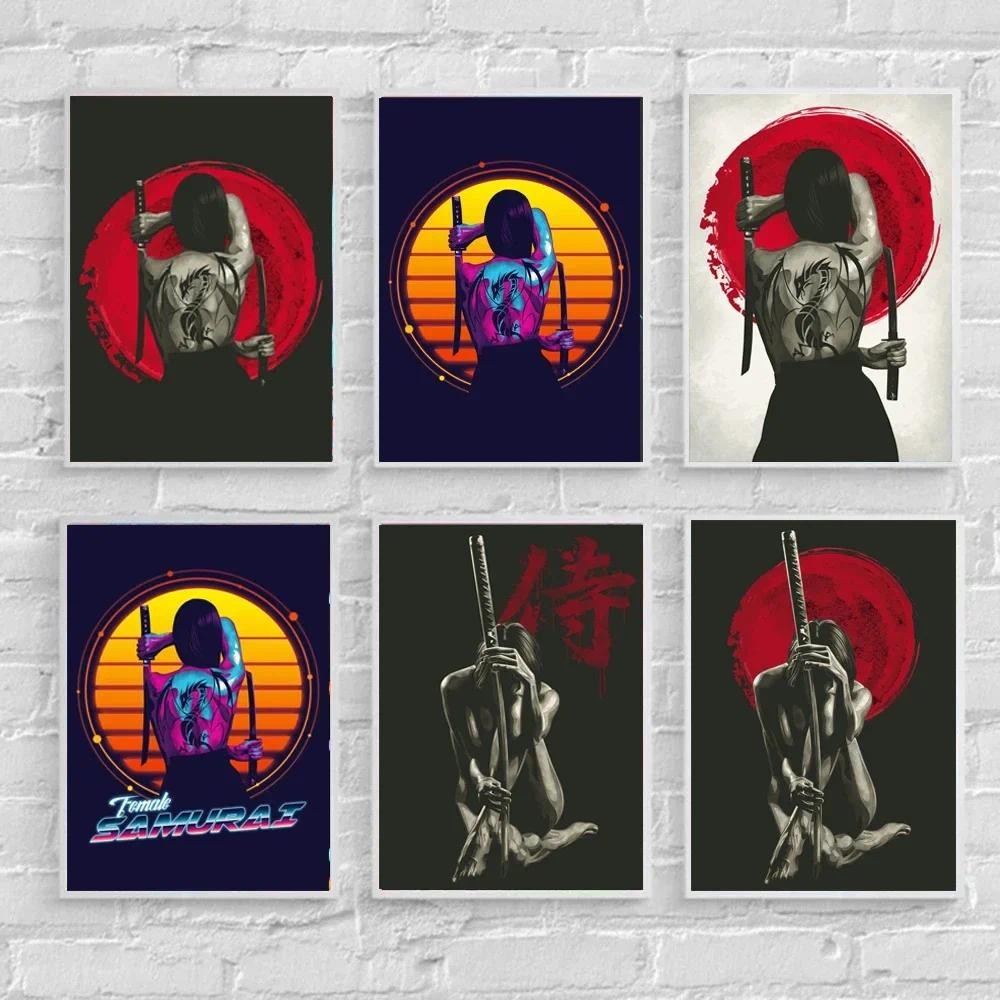 Poster Kanvas Seni Pahlawan Wanita Samurai Geisha Jepun Retro dengan ...