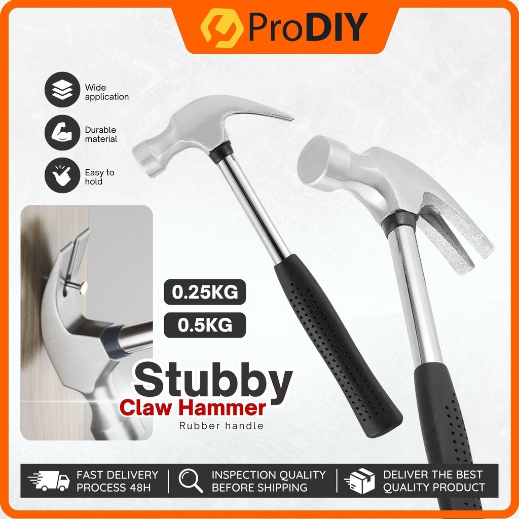 0.25KG | 0.5KG Stubby Claw Hammer Multipurpose Rubber Grip Claw Nail ...