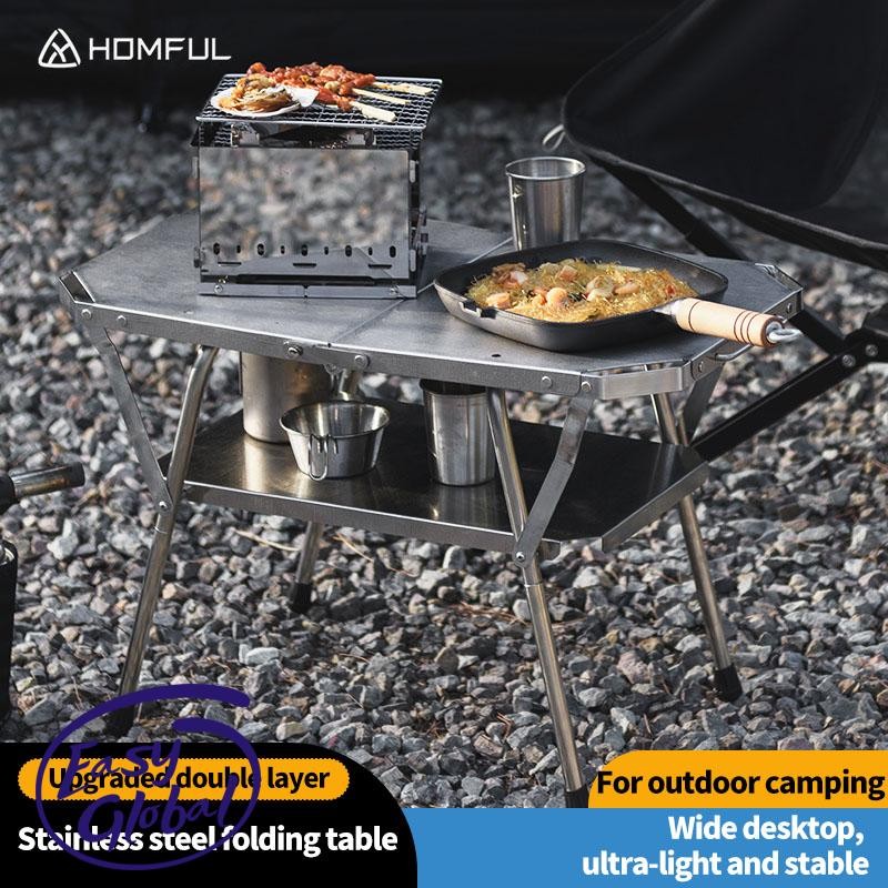 HOMFUL outdoor portable small steel table picnic barbecue table camping ...