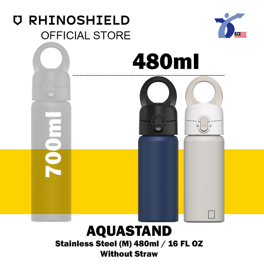RhinoShield AquaStand Bottle with MagSafe Compatible Phone Grip (Stainless Steel / 480ml / No ...