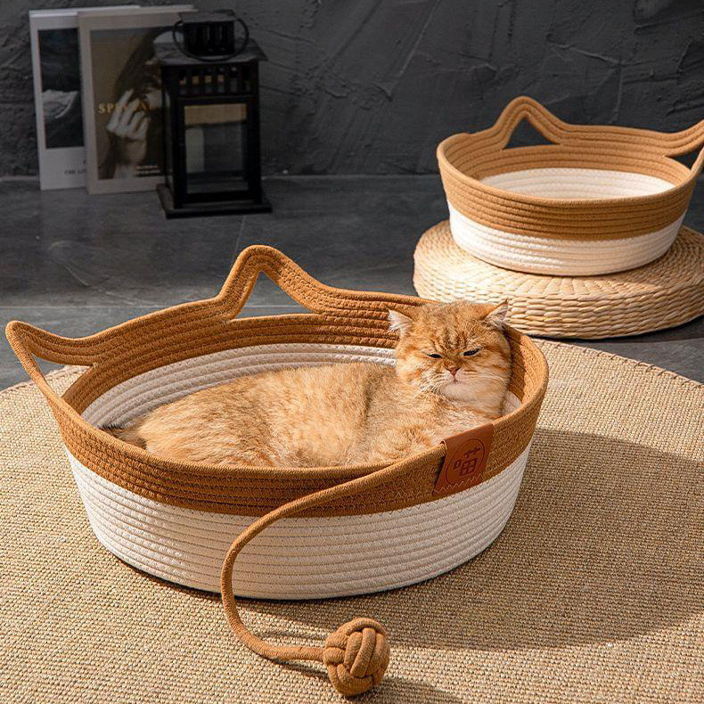 貓窩 寵物窩 Pet Cotton Rope Cat Litter Rattan Cat Litter Straw Litter Cat ...