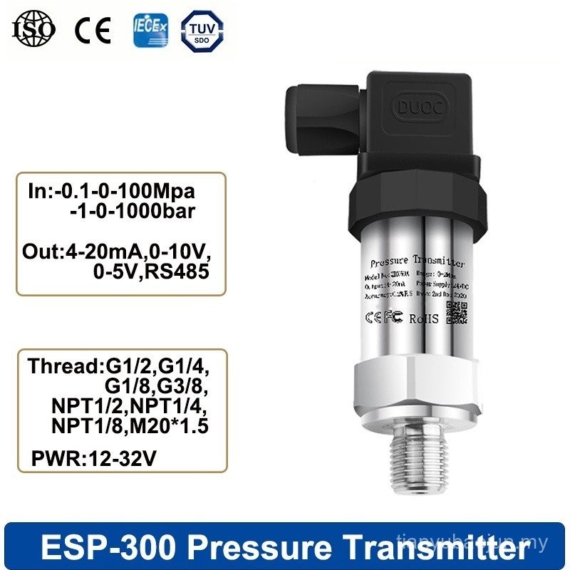 【In stock】Pressure Transmitter Range -1-0-1000bar 4-20ma 0-10V RS485 Water Tank Oil Gas G1/4 ...