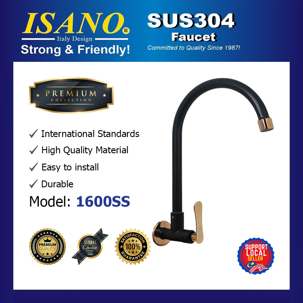 [ ISANO ] 1600SS SUS304 Nano Black Kitchen Faucet Swan Neck Wall Sink ...