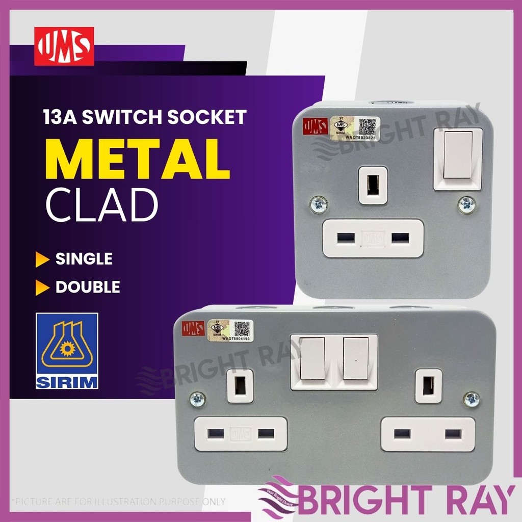 UMS 13A METAL CLAD Single / Double Switch Socket SIRIM Approved Heavy ...