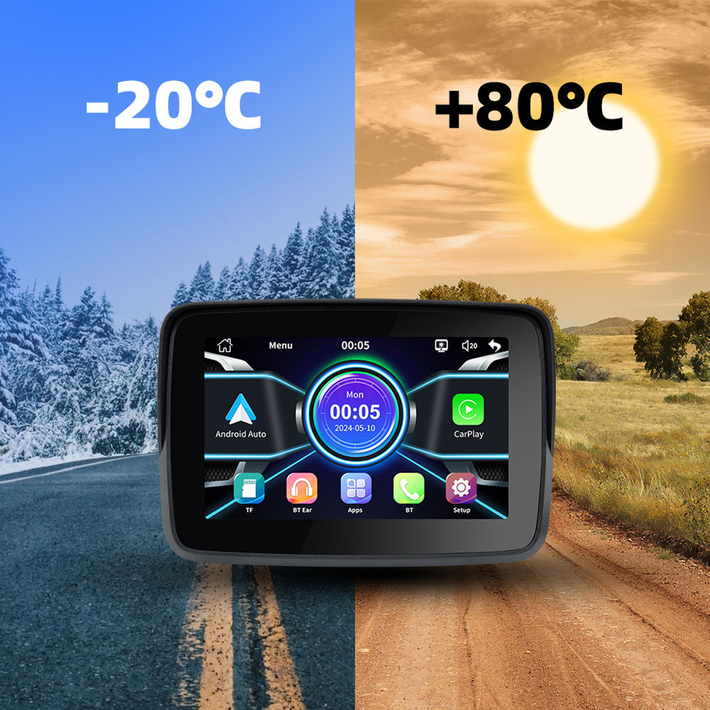 5 Inch Wireless Carplay Android Auto Display Monitor Motorcycle GPS ...