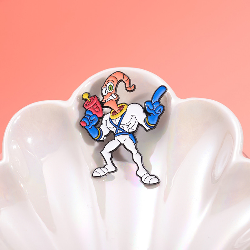 Retro Game Earth Worm Jim Brooch Pins Cartoon Cartoon Characters Brooch ...