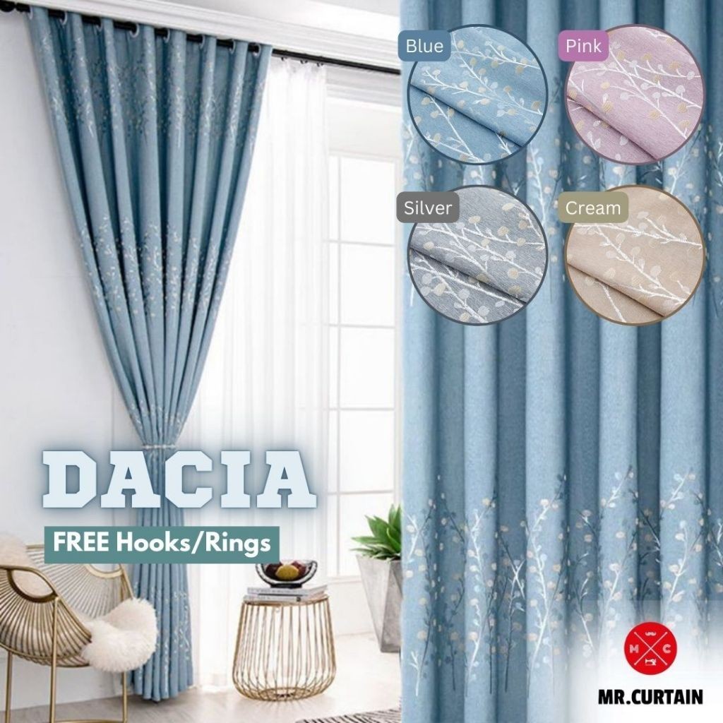 MR.CURTAIN Dacia Langsir Blackout Siap Jahit Bunga Cangkuk & Ring ...