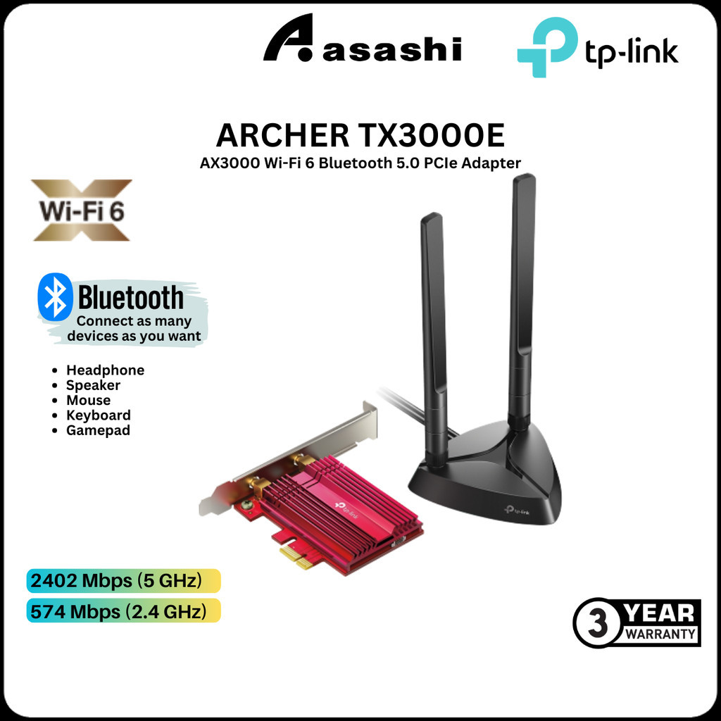 TP-Link Archer TX3000E AX3000 Wi-Fi 6 Bluetooth 5.0 PCI Express Adapter ...