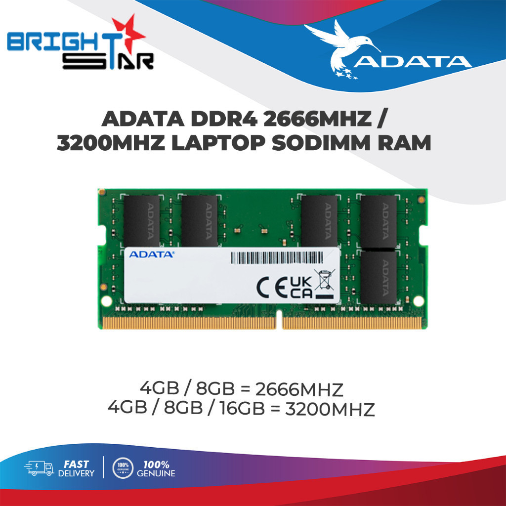 ADATA Laptop RAM Sodimm 4GB / 8GB / 16GB / 32GB DDR4 2666MHZ / 3200Mhz ...