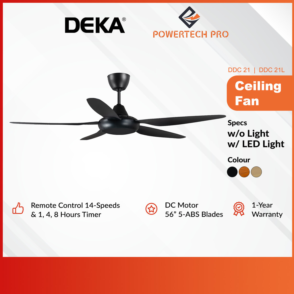 Deka Ceiling Fan with DC Motor 14-Speeds 1,4,8 Hr Timer & LED Lighting ...
