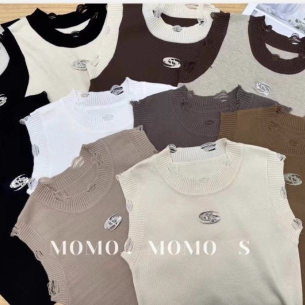 Rompi wanita, rompi kelihatan kurus rajutan kolar bulat, huruf pullover ...