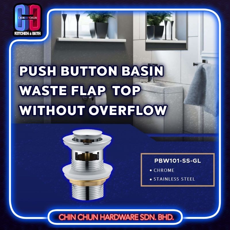 32MM ARTONE PBW101-SS-GL STAINLESS STEEL PUSH BUTTON BASIN WASTE (FLAP ...