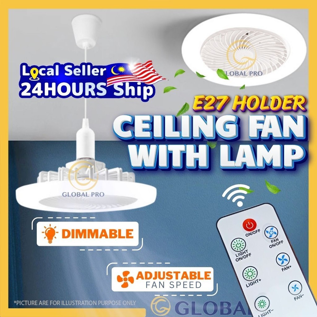 E27 Socket Ceiling Fan with Light Ceiling Fan Indoor Remote Control ...