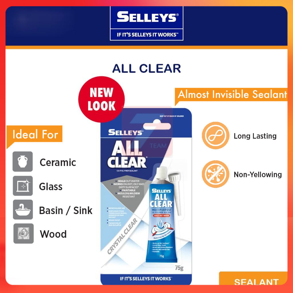 Selleys All Clear 75g l Co-Polymer Sealant Silicone l Glue Silicone Gel ...