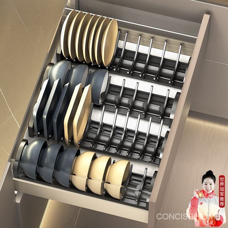 Kitchen Dish Storage Rack Cupboard Drawer Built-in Storage Partition ...