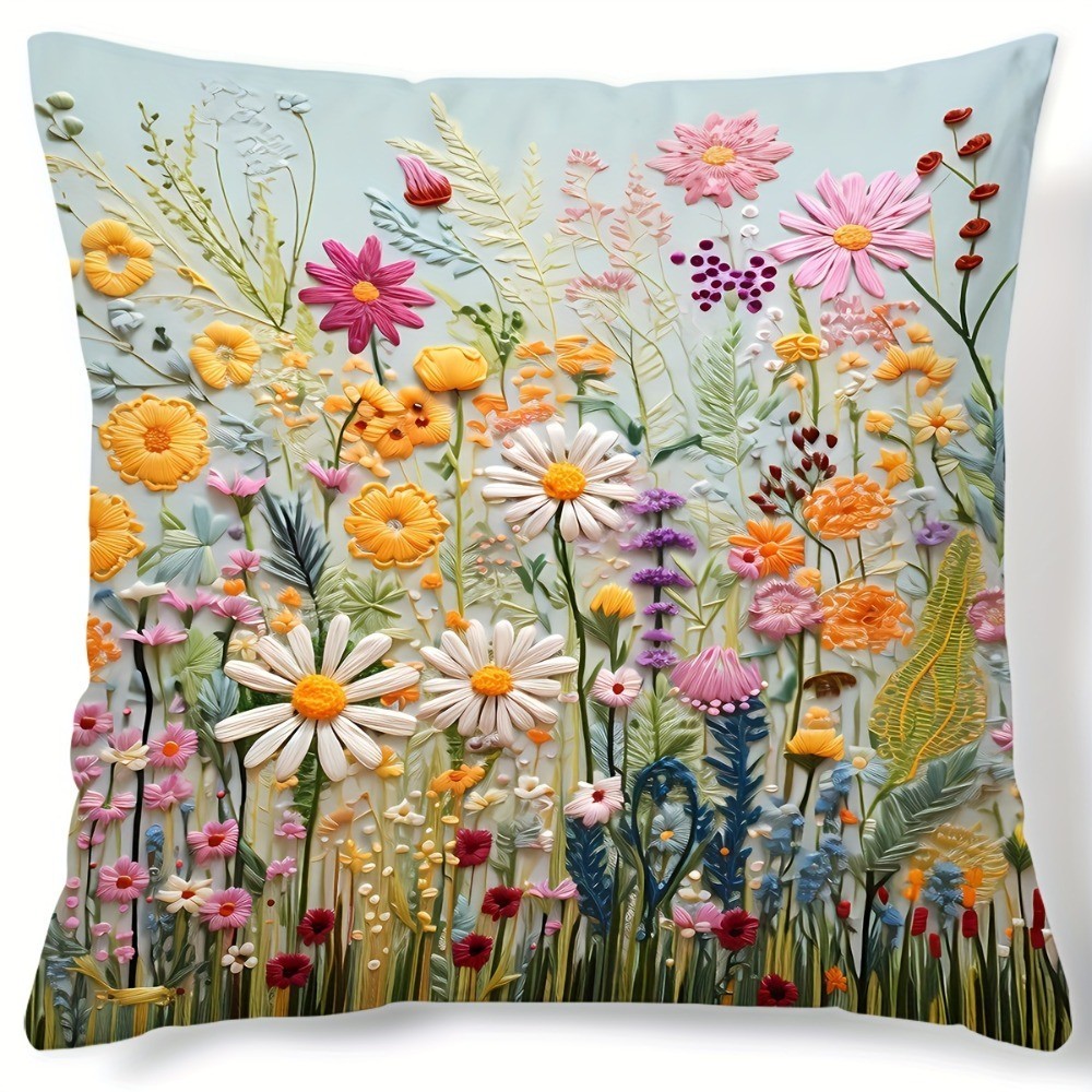 1pc, Plant Flower Pattern Polyester Cushion Cover, Pillow Cover, Room ...