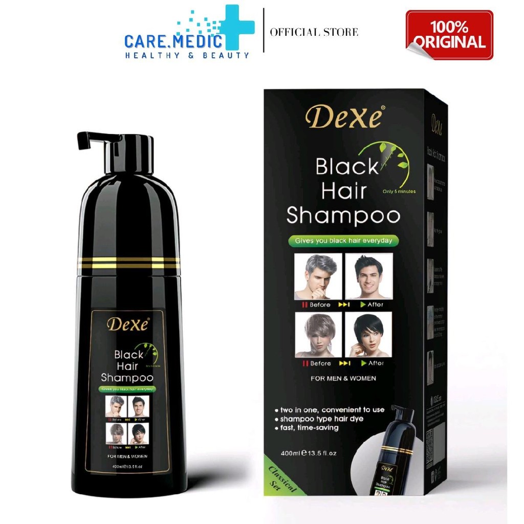 DEXE Black Hair Shampoo 400ml Instant Hair Dye Pewarna Rambut Hitam ...