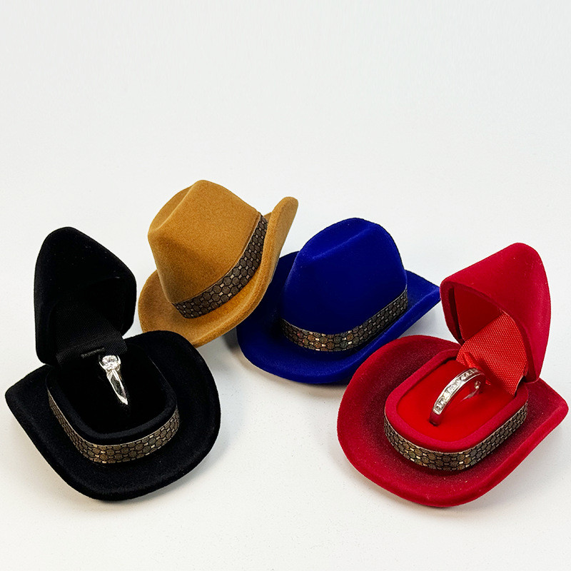 1Pcs Creative Cowboy Hat Jewelry Box | Premium Fashion Velvet Ring Box ...