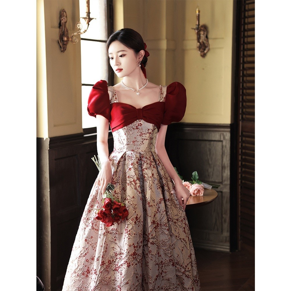 Wine Red Wedding Toast Dress for Bride Light Luxury Temperament ...