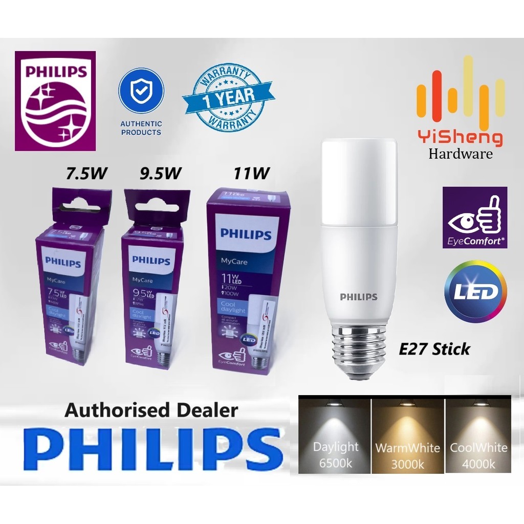 💡Lampu Philips E27 (7.5W 9.5W 11W) Eye comfort LED Stick Bulb | Shopee Malaysia
