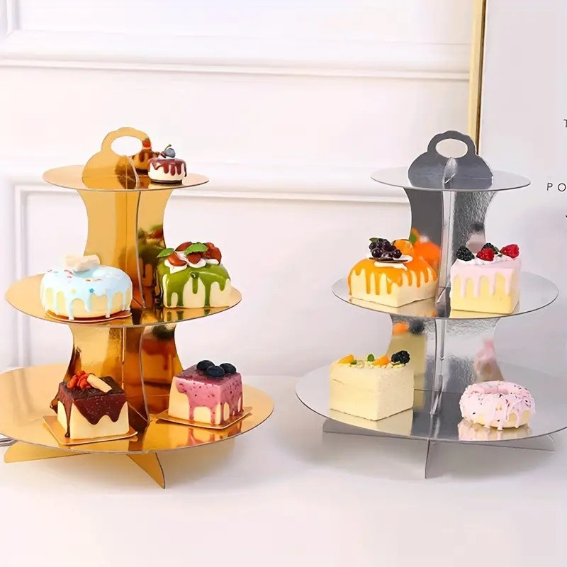 AGM Kek 3 Tingkat Kuih Kek Decoration 3 Tier Gold Cupcake Cake Cookie ...