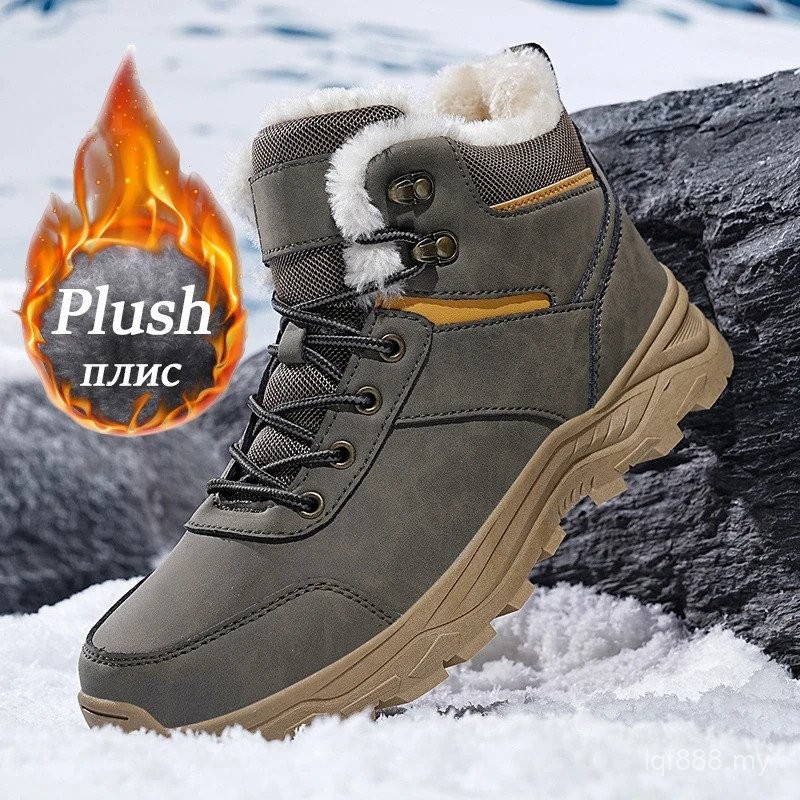 Brand Men Snow Boots Waterproof Leather Sneakers Winter Warm Plush Men ...